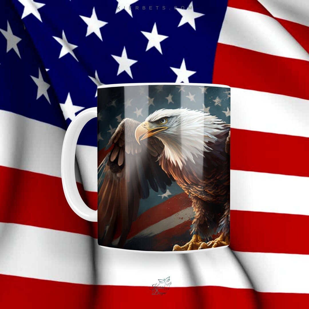 Patriotic American Eagle and Flag Coffee Mug, Personalized Ceramic 4th ...