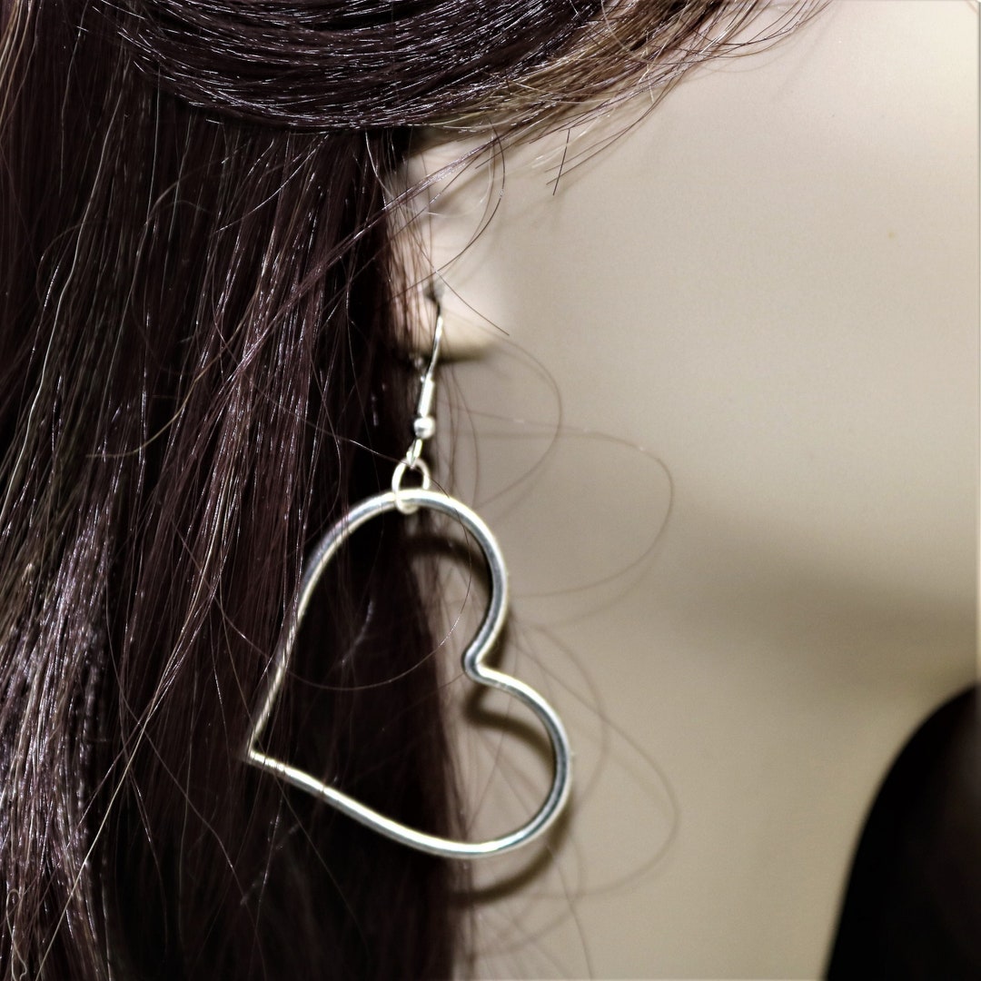 Large Heart Hoop Earrings: Minimalist Silver Dangle Jewelry - Etsy