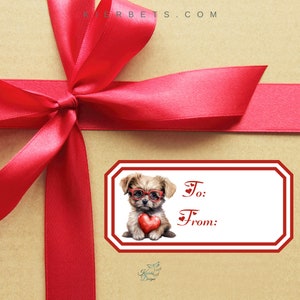 Printable Valentine's Day Gift Tag Stickers, Cute Puppy Love and Hearts ...