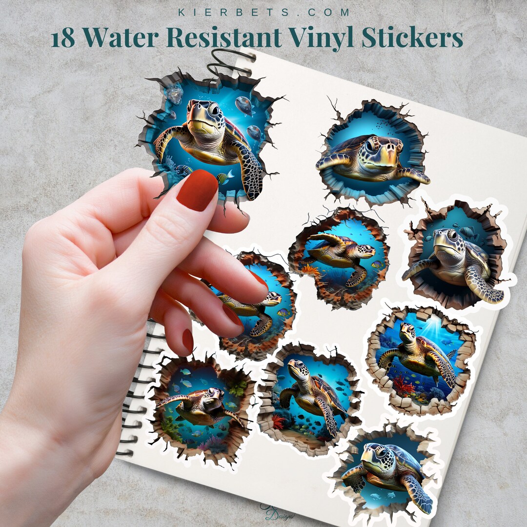 Sea Turtle 3D Vinyl Stickers, Water Resistant, 18 Pc - Etsy