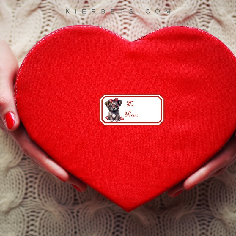 Printable Valentine's Day Gift Tag Stickers, Cute Puppy Love and Hearts ...