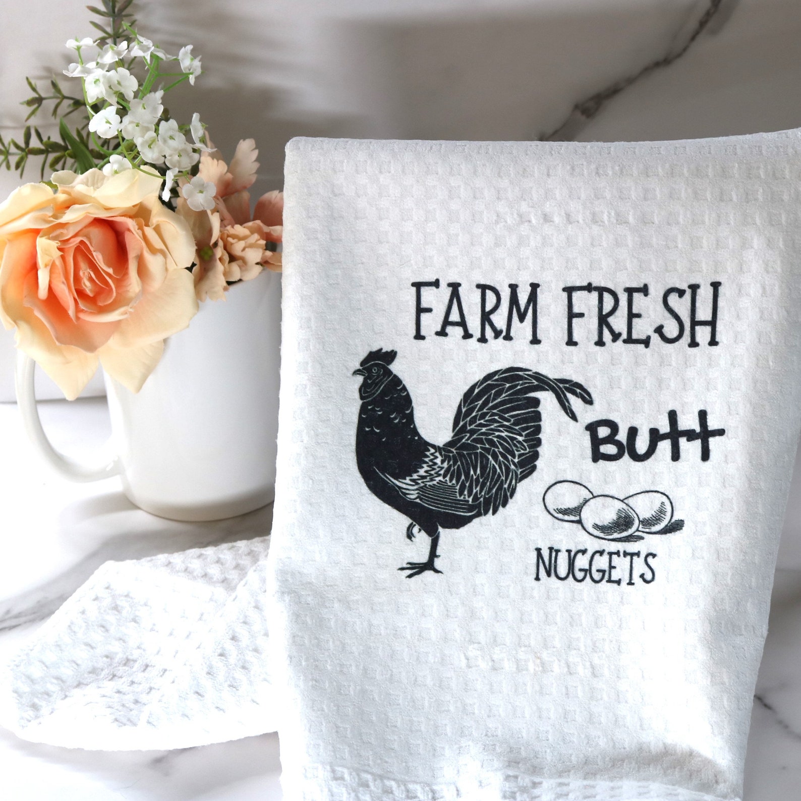 Funny Farmhouse Cow and Chicken Waffle Weave Dish Towel Set - Etsy
