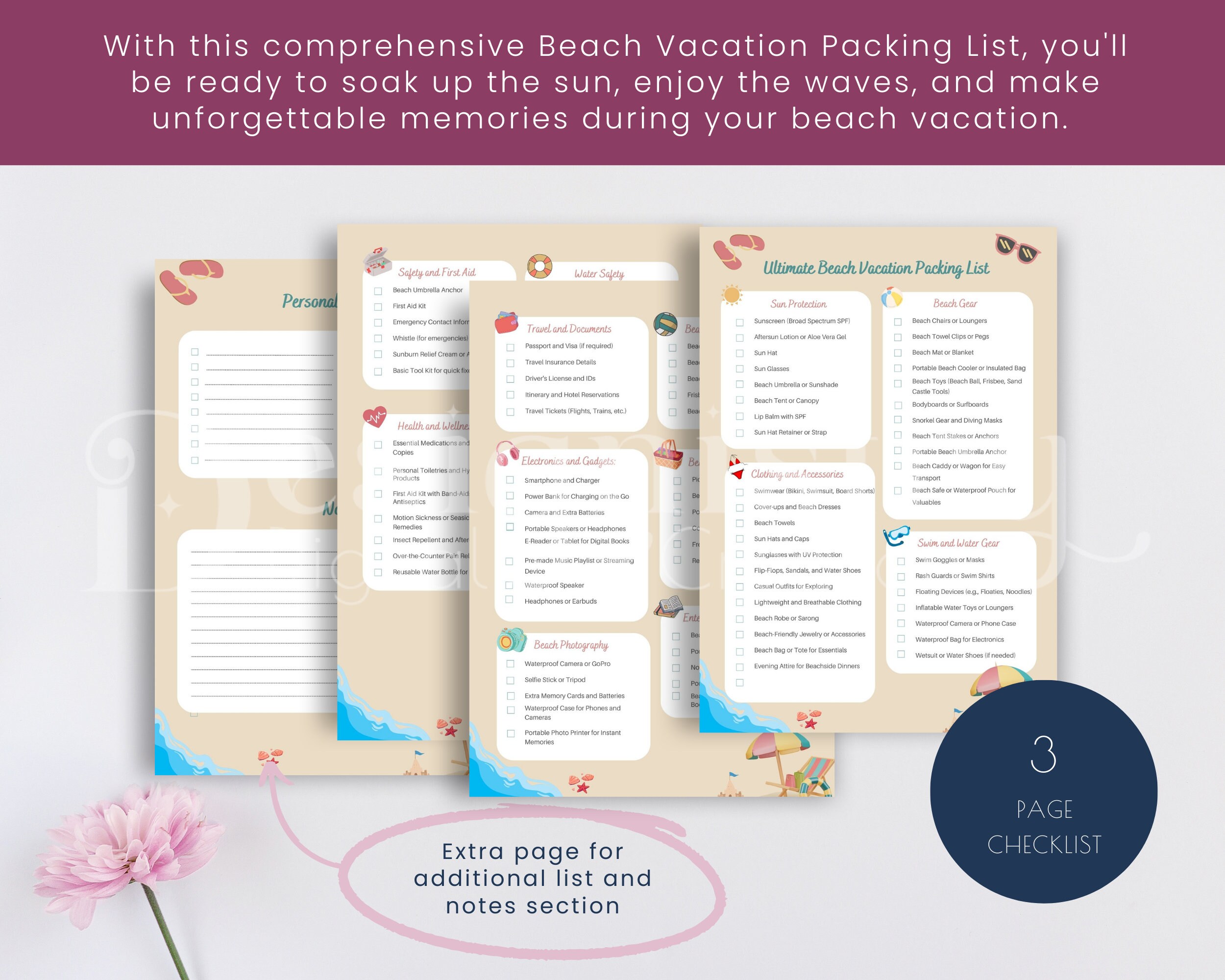 Ultimate BEACH Vacation PACKING LIST Digital Download /digital Download ...