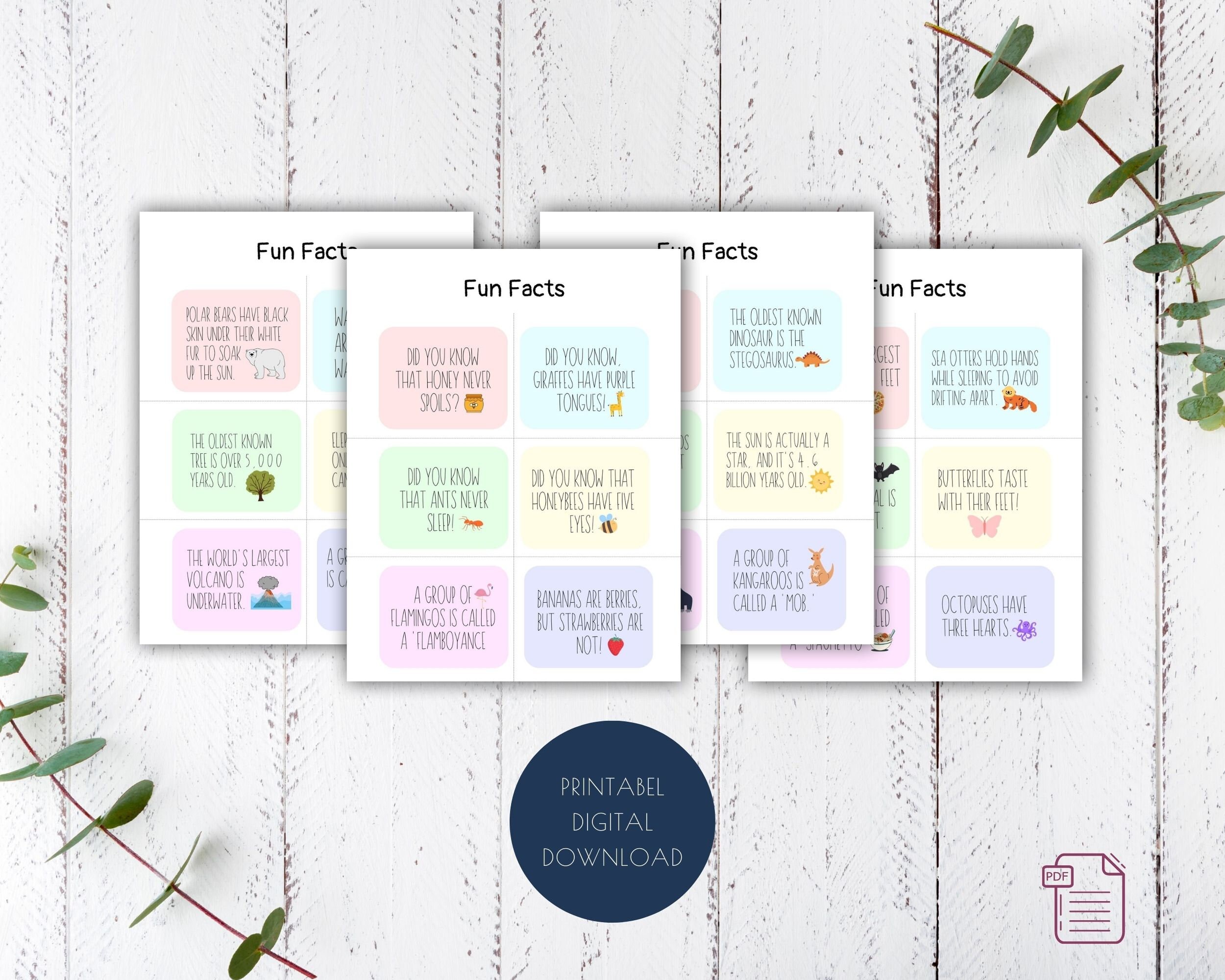 Fun Facts for Kids' Lunch Box Notes PRINTABLE DIGITAL DOWNLOAD ...