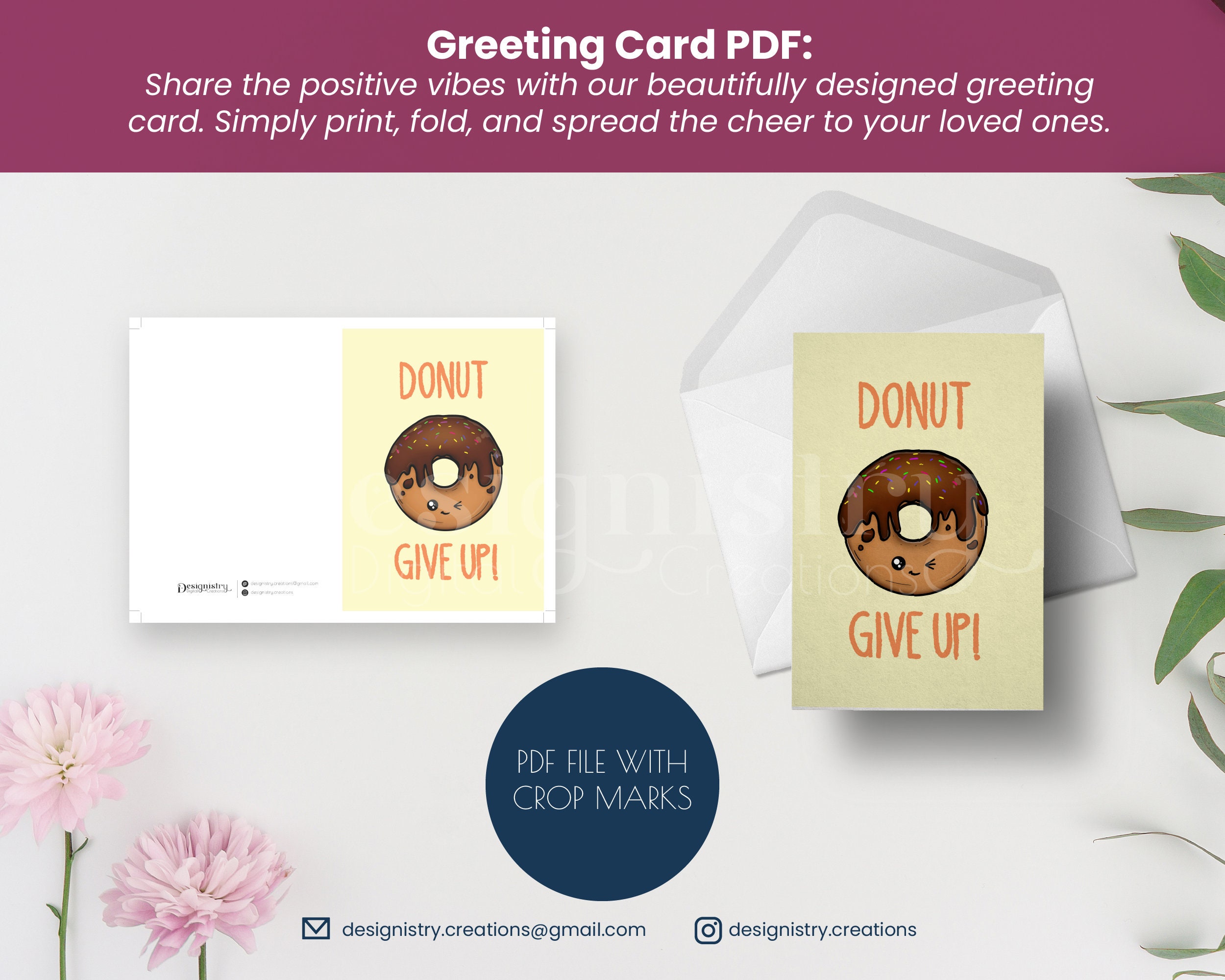 Motivational Pun 'donut Give Up' DIGITAL DOWNLOAD BUNDLE Greeting Card ...