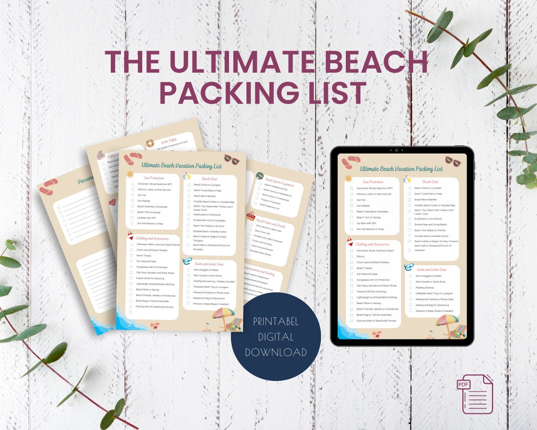 Ultimate BEACH Vacation PACKING LIST Digital Download /digital Download ...