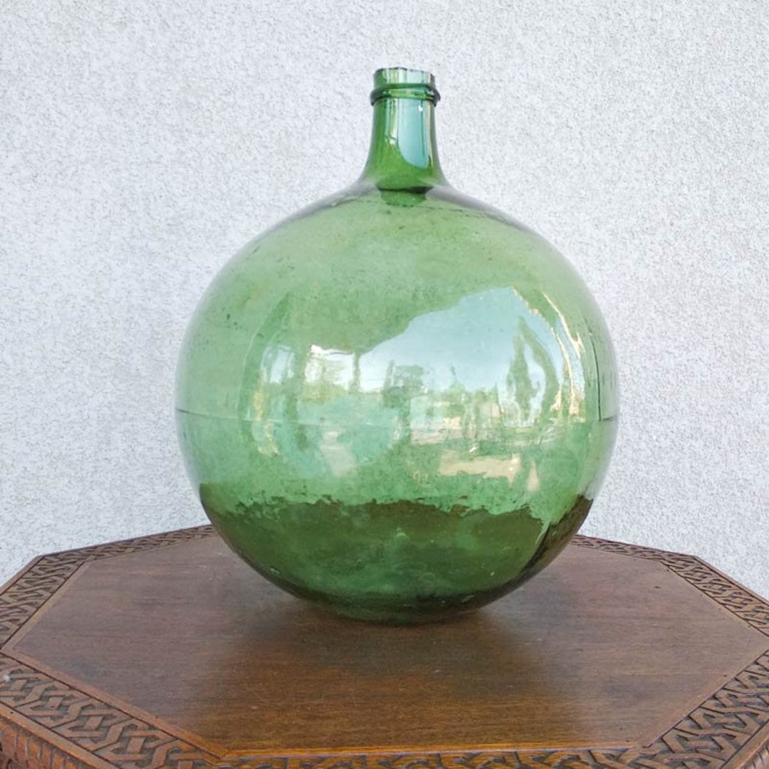 Antique French Dame Jeanne Green Blown Glass 15L Vintage 1960s Saber ...