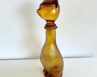 Vintage EMPOLI Glass CAT Bottle / Decanter Green 9 1/4 23.5 Cm Tall MCM ...