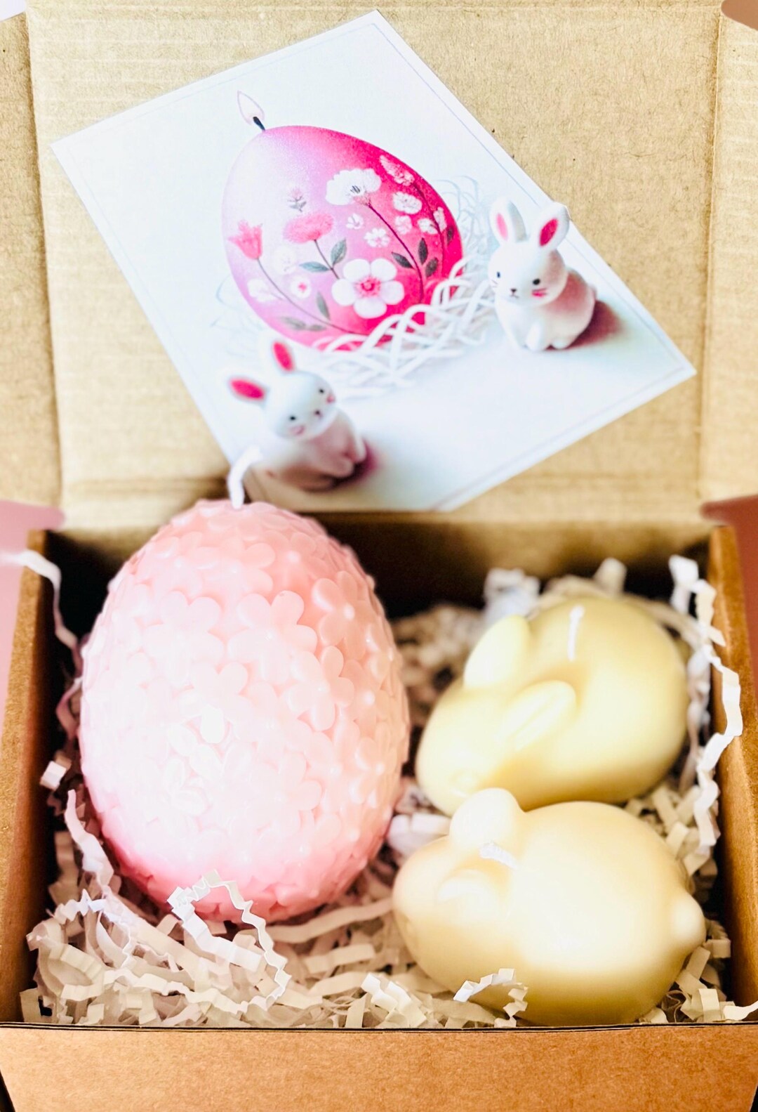 Handmade Candles Set With Gypsum Holder Egg & 2 Bunnies, Set of 3 ...