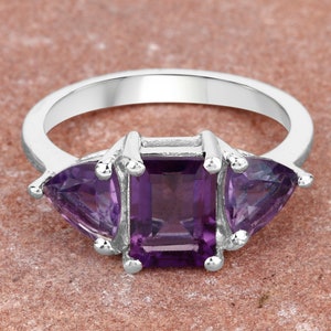 Amethyst Ring, 3 Stone Amethyst Ring, Natural Amethyst Silver Ring ...