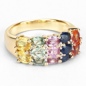 Multi-sapphire Ring, Natural Multi-sapphire Ovals Cluster Ring in .925 ...