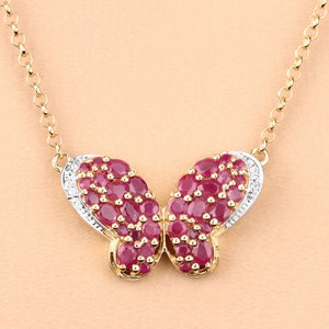 Ruby Pendant, Genuine Ruby 14K Yellow Gold Sterling Silver Butterfly ...