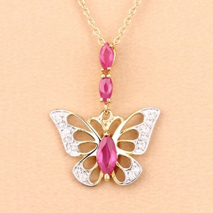 Ruby Pendant, Genuine Ruby 14K Yellow Gold Sterling Silver Butterfly ...