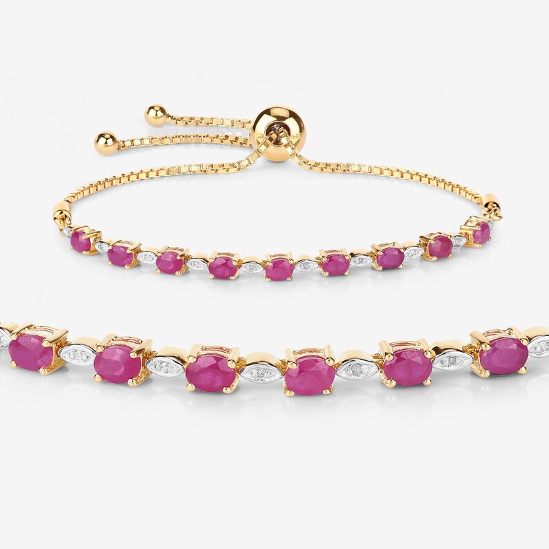Ruby Bracelet, Real Ruby Oval Bolo Silver Bracelet With 18 Karat Yellow ...