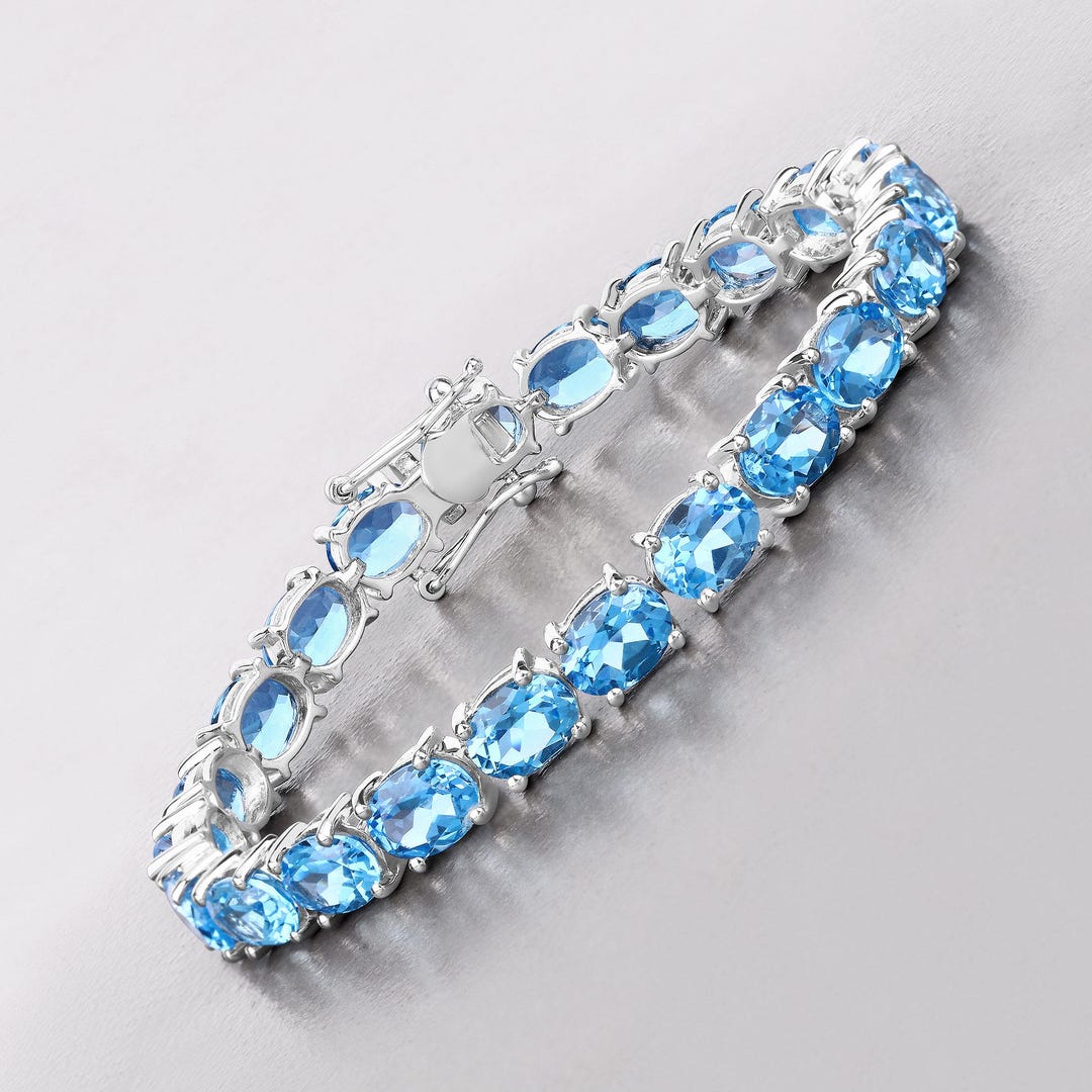 Swiss Blue Topaz Bracelet, Natural Blue Topaz Bracelet, Swiss Blue ...
