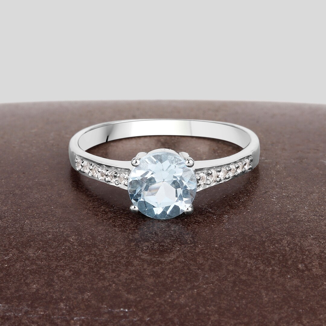 Blue Topaz Ring, Sky Blue Topaz Round Cocktail Ring, Sky Blue Topaz ...