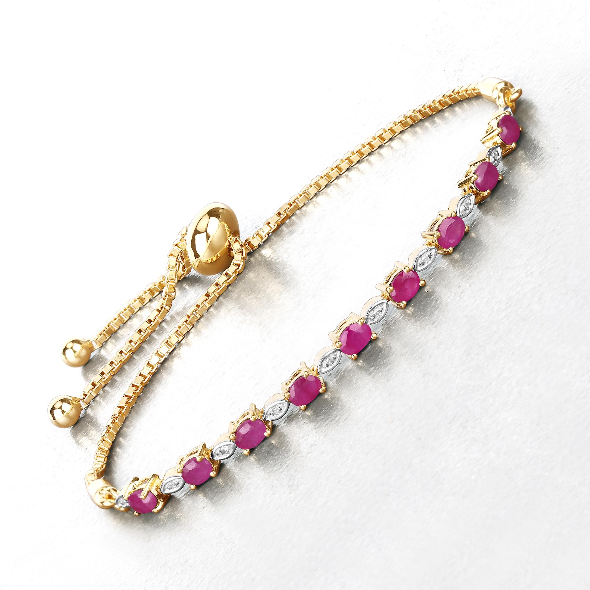 Ruby Bracelet, Real Ruby Oval Bolo Silver Bracelet With 18 Karat Yellow ...