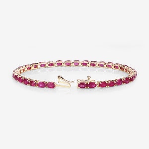 14k Gold Ruby Bracelet, Genuine Ruby Ovals Gold Bracelet for Women, 14k ...