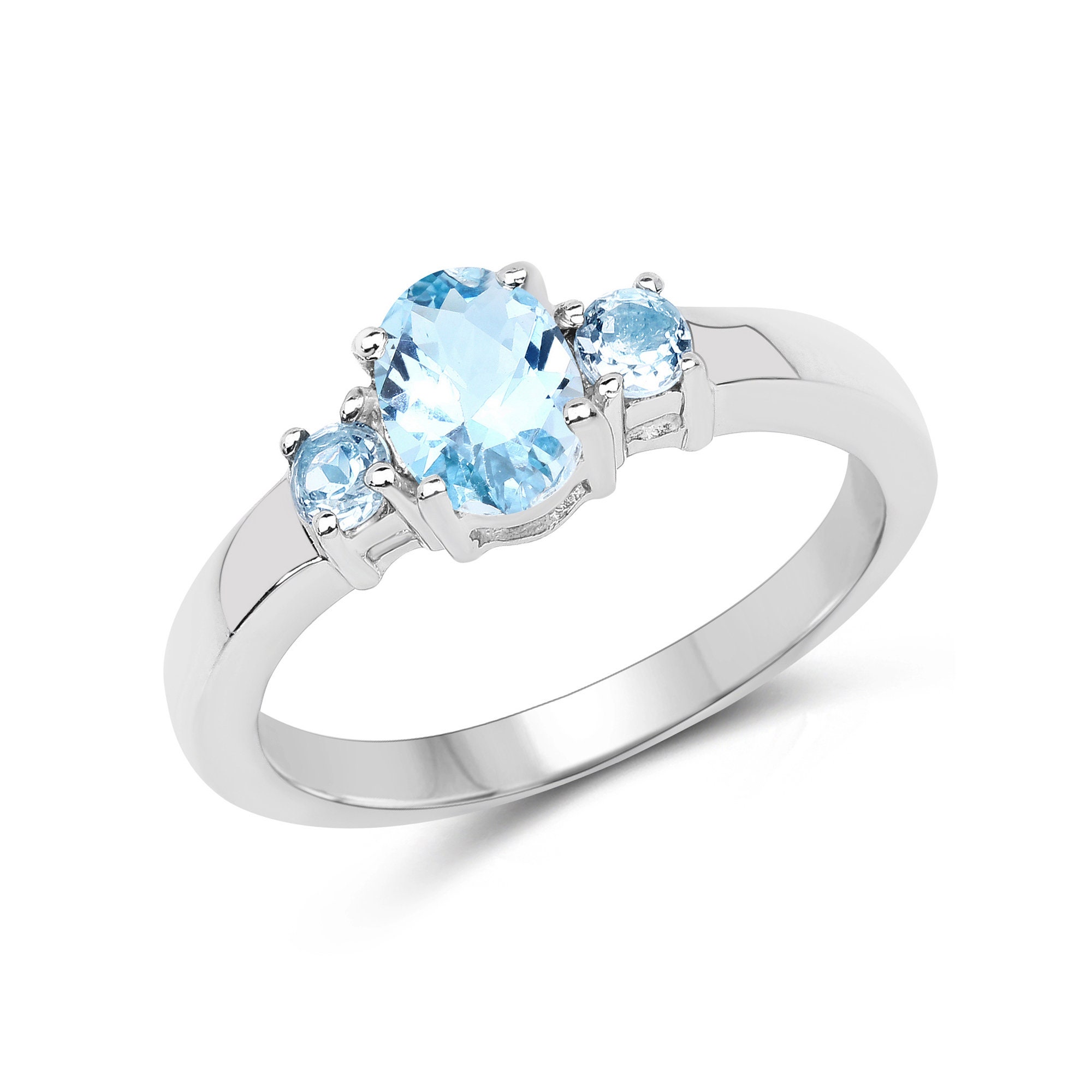 Blue Topaz Ring 3 Stone Oval Blue Topaz Ring Sterling Silver - Etsy