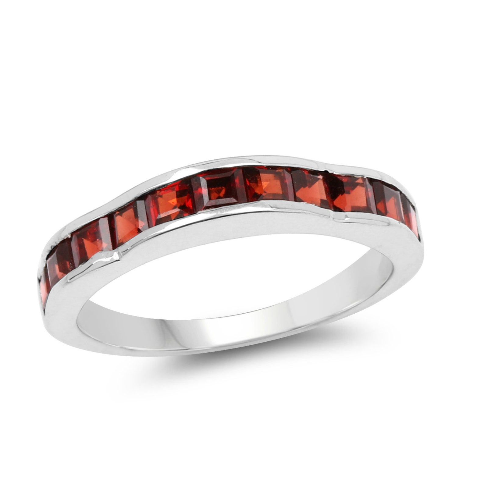 Garnet Silver Ring, Natural Garnet Half-eternity Band Ring in 925 ...