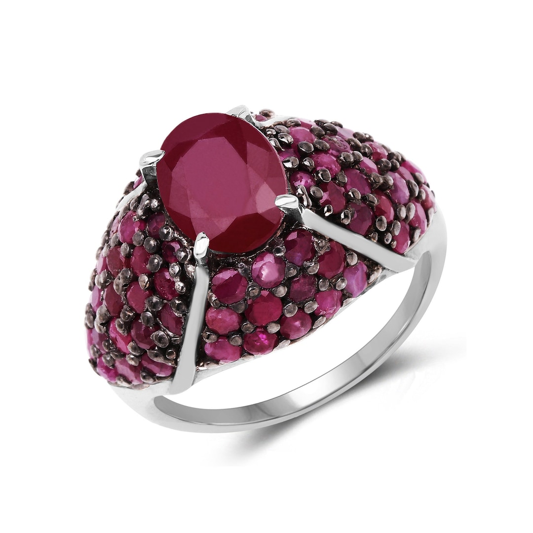 Ruby Ring, Natural Ruby Sterling Silver Ring, Ruby Cluster Ring, July ...