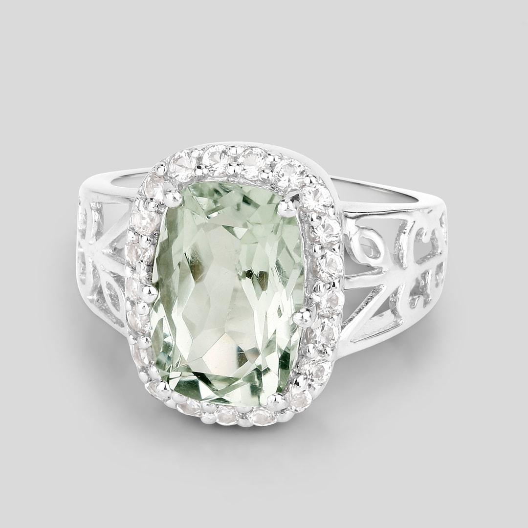 Prasiolite Ring, Natural Prasiolite Ring, Prasiolite Emerald Cushion ...