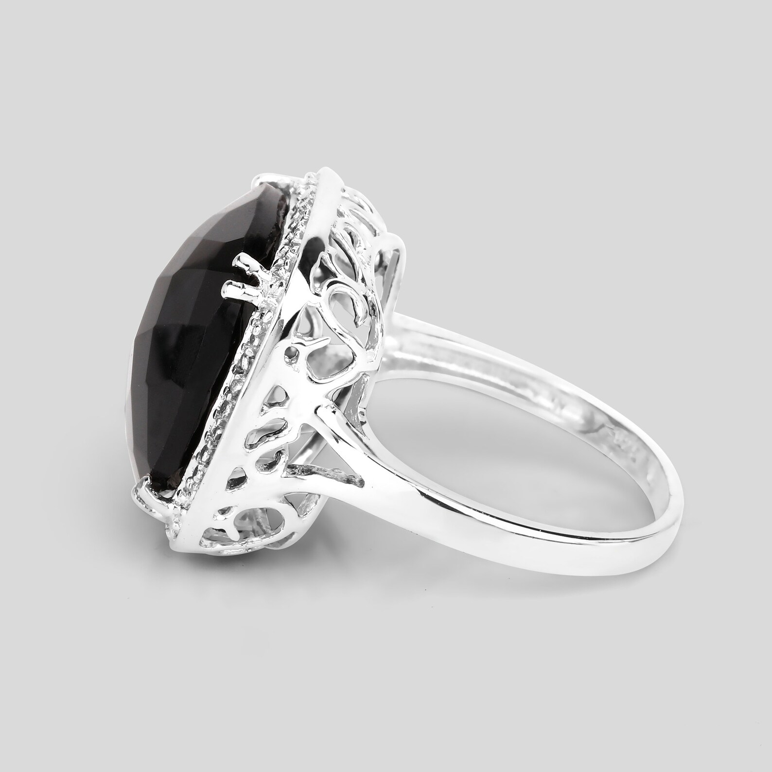 Black Onyx Silver Ring, Bold Black Onyx Square Cushion Halo Ring, 925 ...