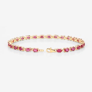 Ruby Bracelet, Ruby Oval Tennis Bracelet in .925 Sterling Silver Yellow ...