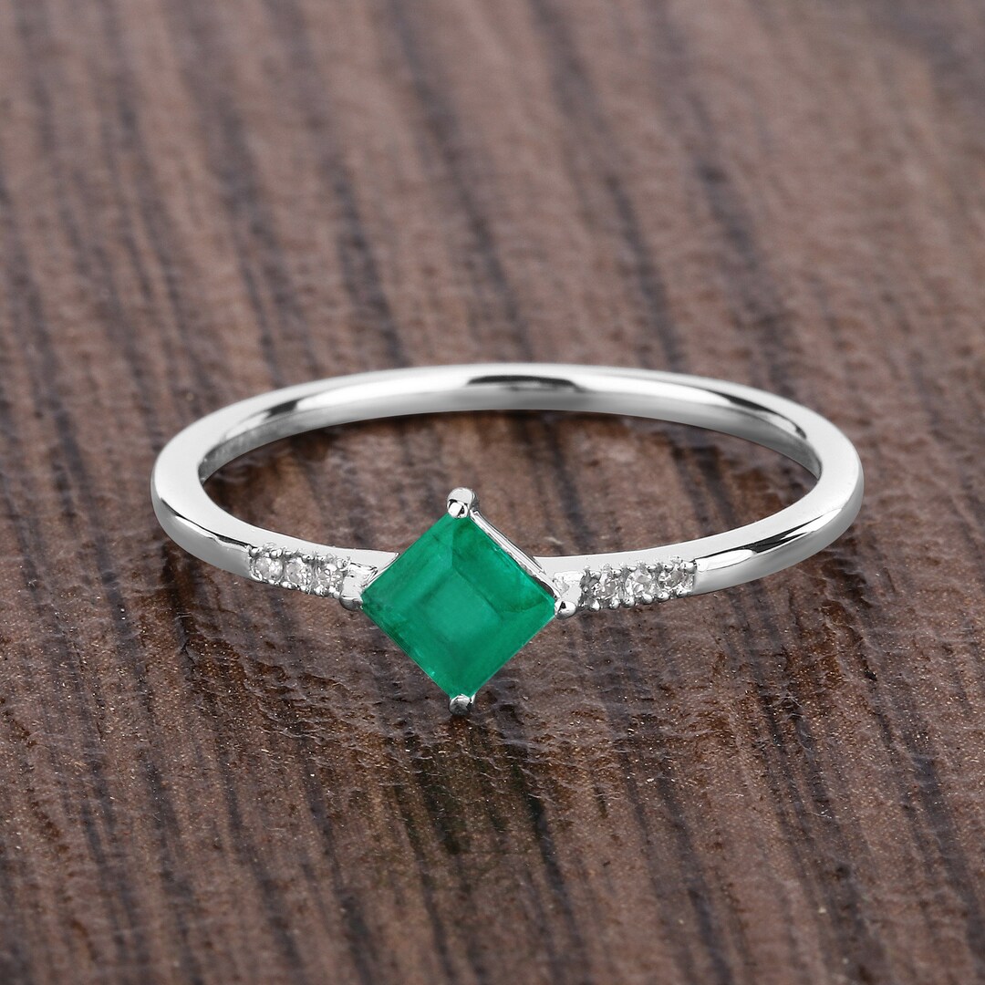 Emerald Ring, Square Cut Emerald Ring in 14k Solid Gold, Natural ...