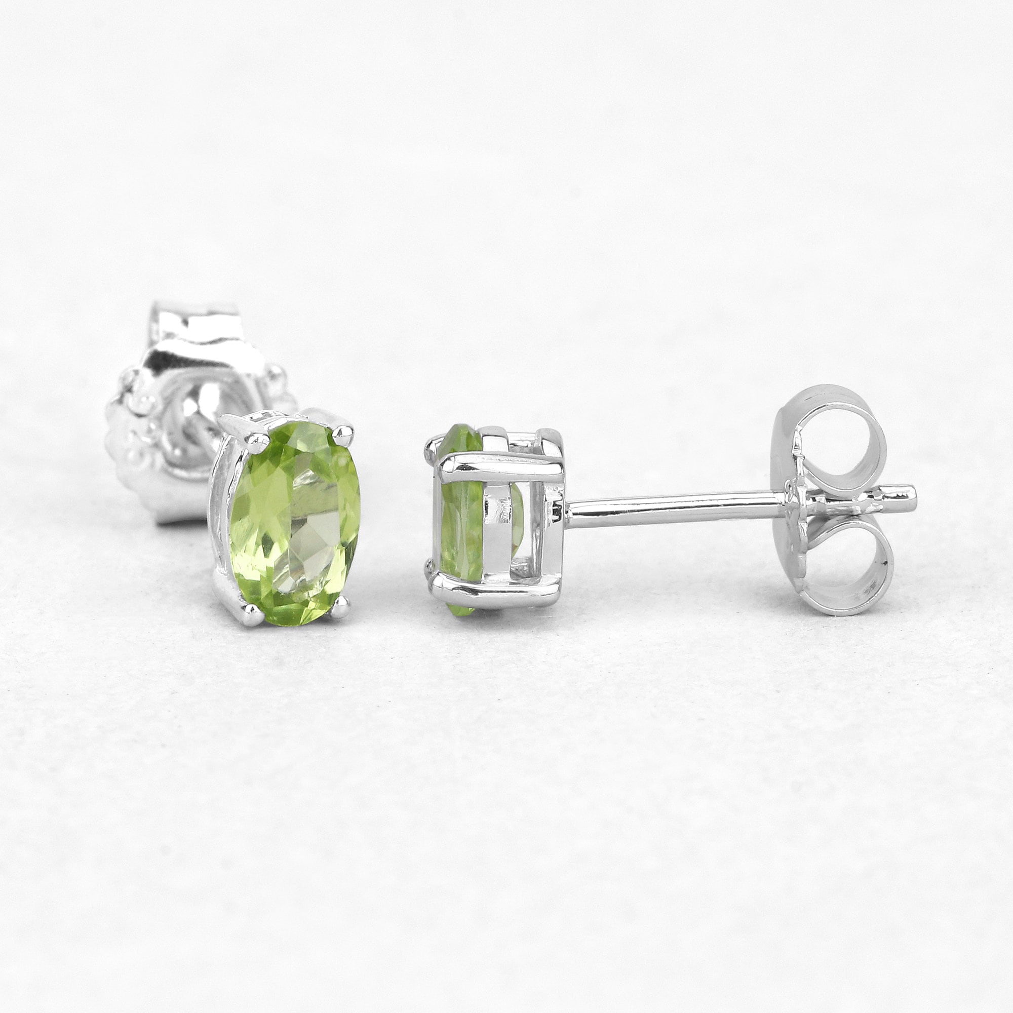 Peridot Earrings Genuine Peridot Oval Stud Earrings in .925 | Etsy