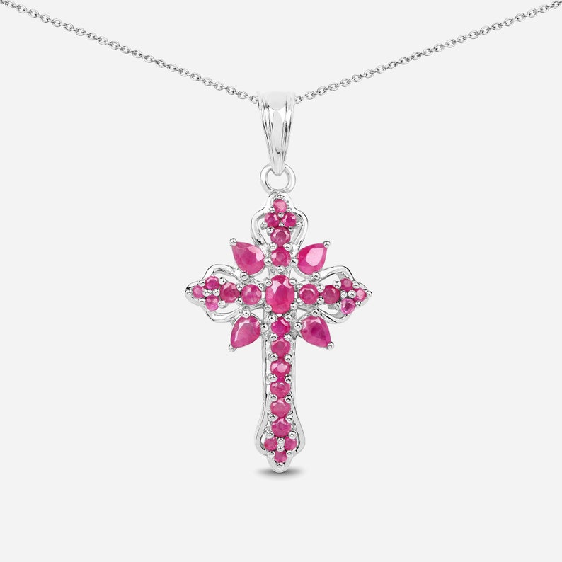 Ruby Pendant, Natural Ruby Cross Pendant, July Birthstone, Sterling ...