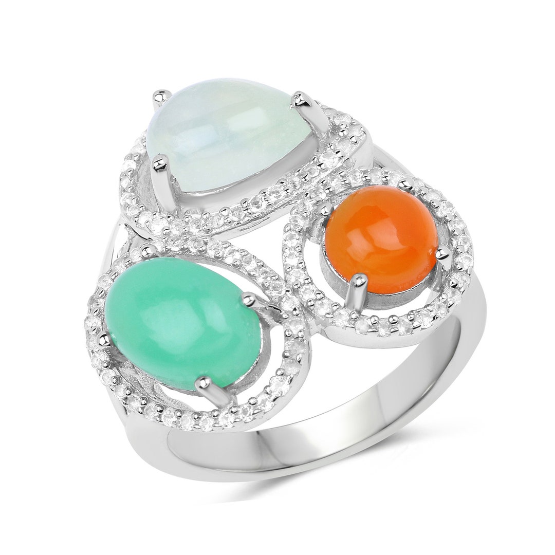 Multi Stone Ring Natural Multi Gemstone Sterling Silver Ring - Etsy