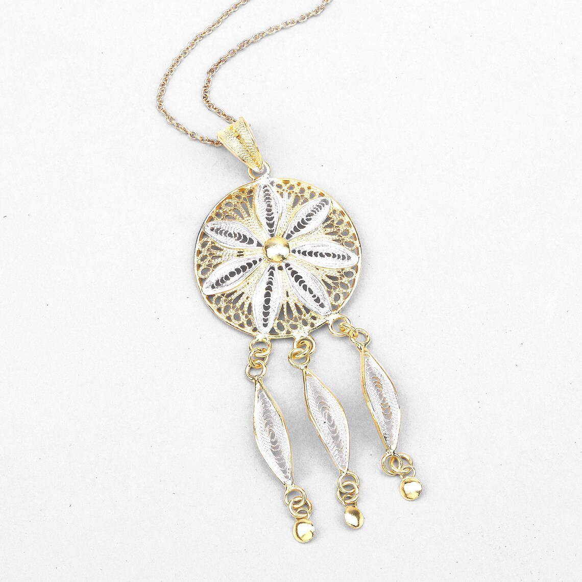 Woven Pendant Necklace Handmade Wire Wrapped Two-tone - Etsy