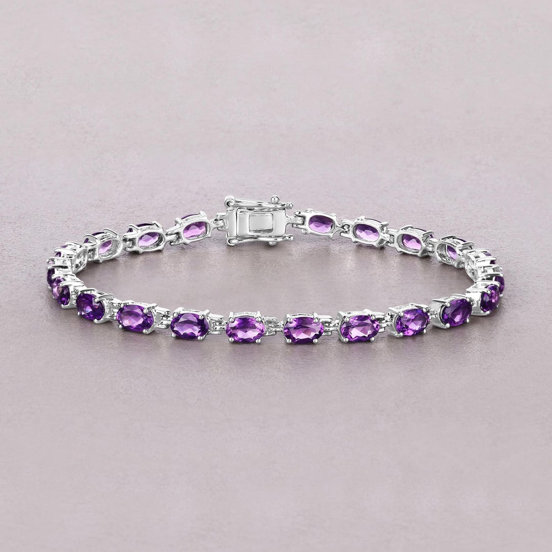 Amethyst Bracelet, Natural Amethyst Ovals Silver Tennis Bracelet for ...