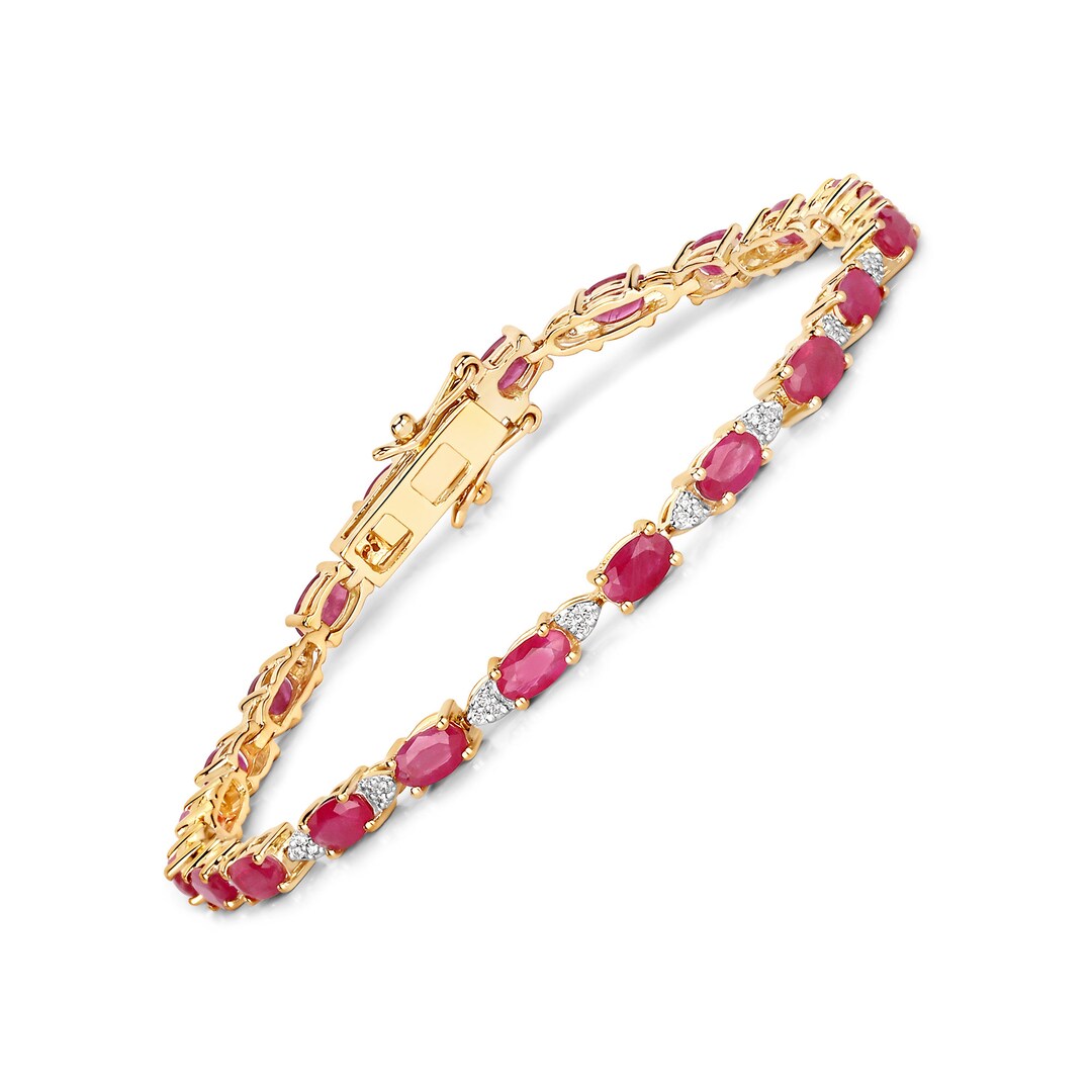 14k Gold Ruby Bracelet, Genuine Ruby Ovals and Diamond Gold Bracelet ...