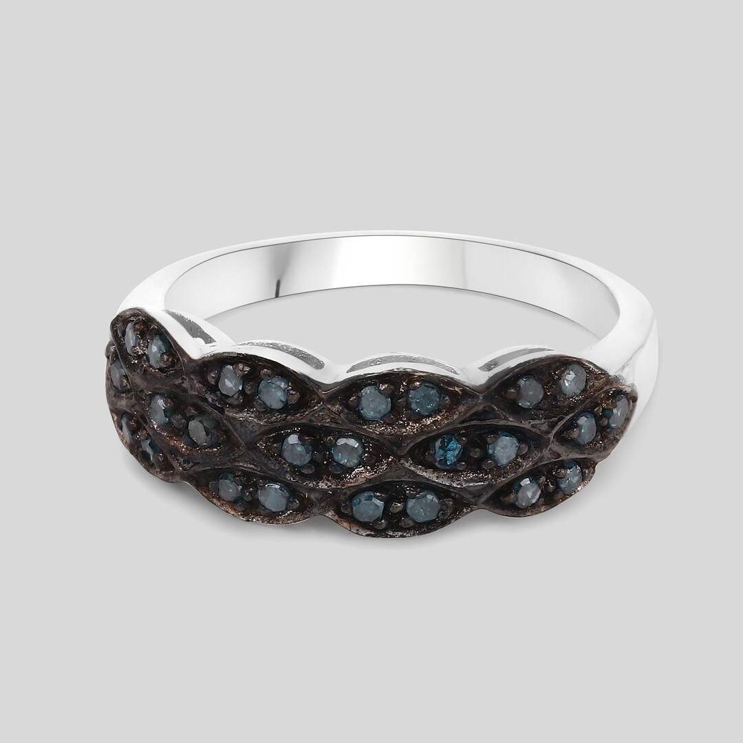 Blue Diamond Ring Real Blue Diamond Cluster Sterling Silver - Etsy