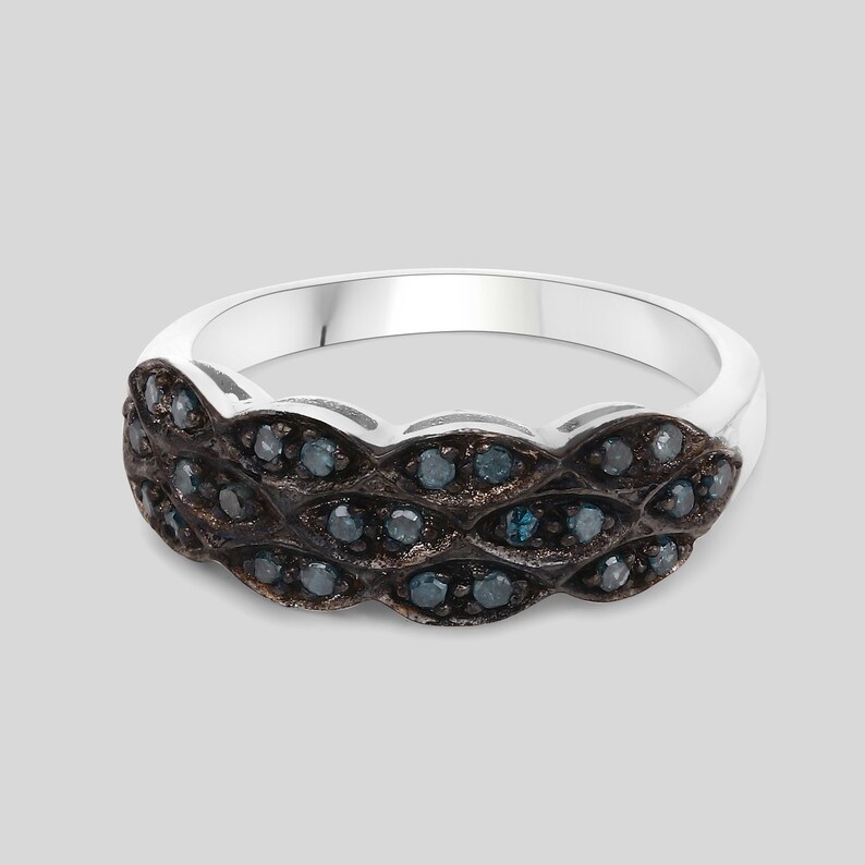 Blue Diamond Ring Real Blue Diamond Cluster Sterling Silver - Etsy