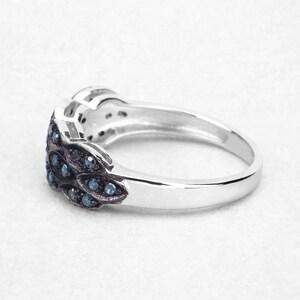 Blue Diamond Ring Real Blue Diamond Cluster Sterling Silver - Etsy