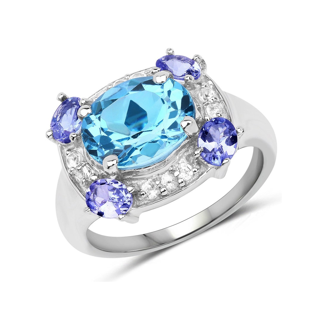Blue Topaz Ring, Natural Swiss Blue Topaz Oval Sterling Silver Ring for ...