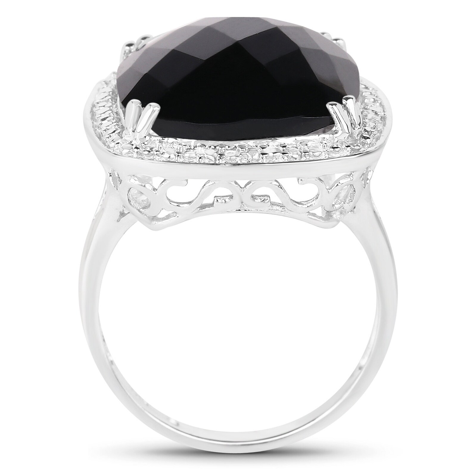 Black Onyx Silver Ring, Bold Black Onyx Square Cushion Halo Ring, 925 ...