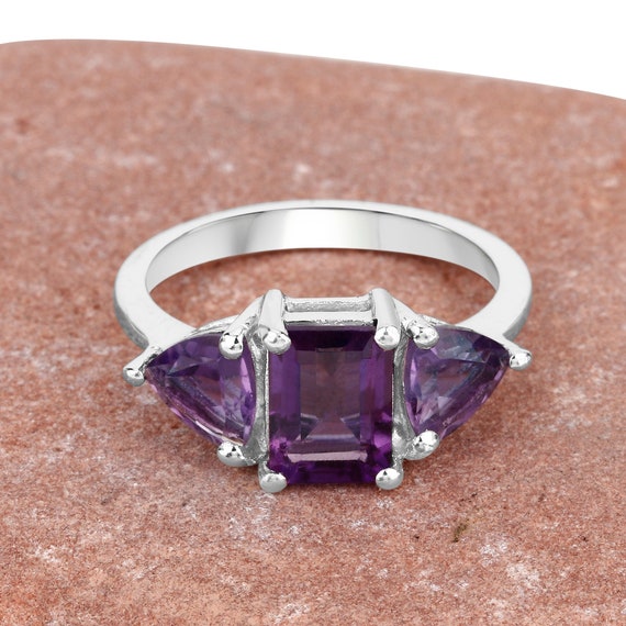 Amethyst Ring 3 Stone Amethyst Ring Natural Amethyst Silver | Etsy