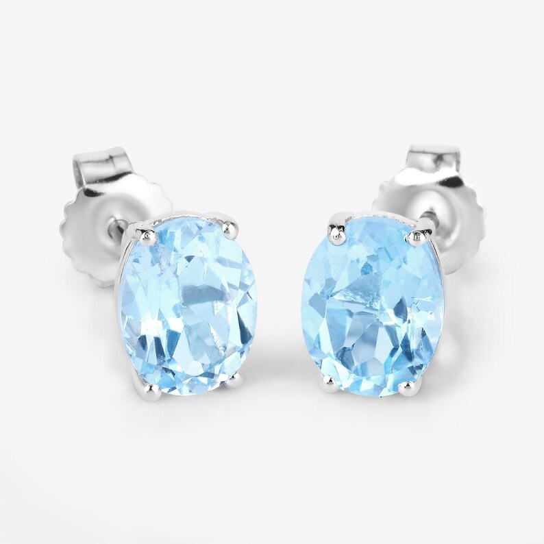 Blue Topaz Earrings, Natural Blue Topaz Oval Shape Stud Earrings ...