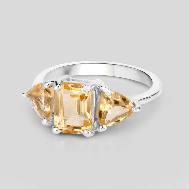 Citrine Ring, Natural 3 Stone Citrine Classic Ring, Bridesmaid Gift ...