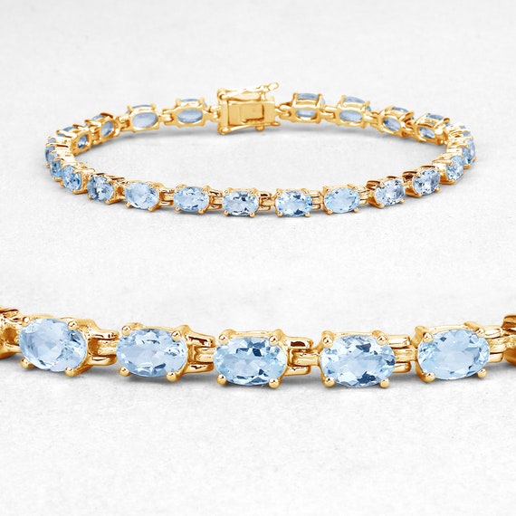 Blue Topaz Bracelet Natural Blue Topaz Bracelet Blue Topaz Oval Sterling Silver Gold Plated Tennis Bracelet December Birthstone Bracelet Etsy