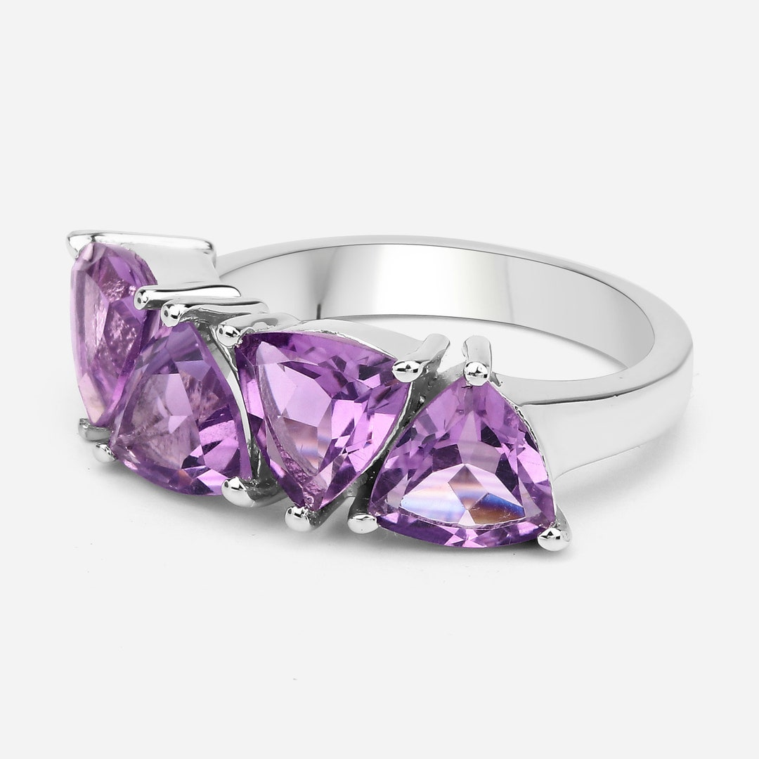 Amethyst Ring / Amethyst Trillion Silver Ring / Natural Amethyst Ring ...