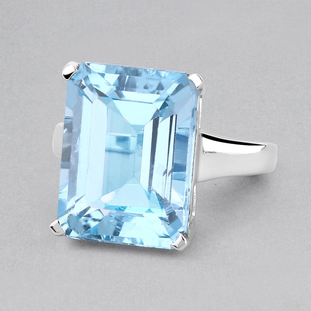 Sky Blue Topaz Ring, Real Blue Topaz Octagon Silver Solitaire Ring ...