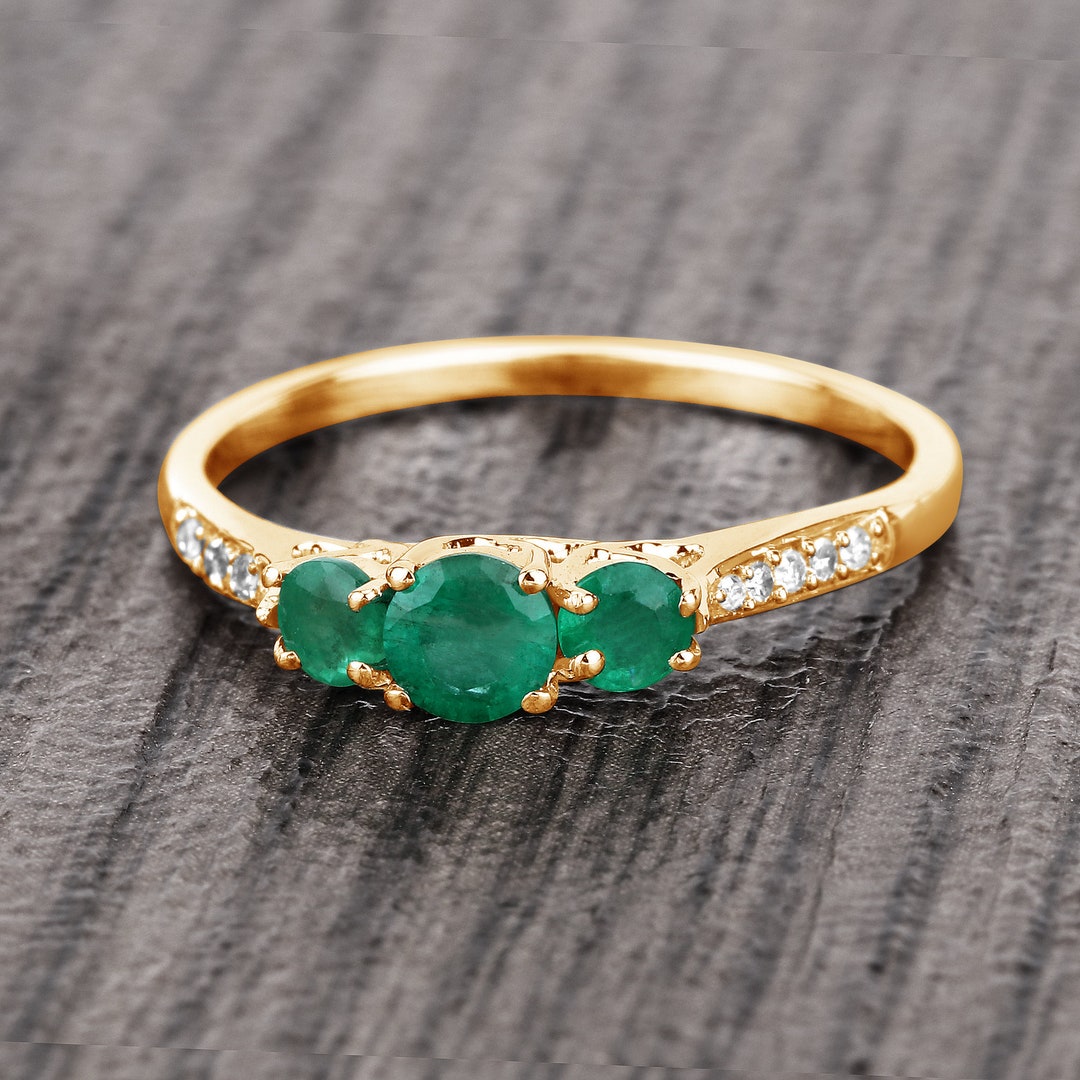 14K Yellow Gold, Natural Emerald Ring, Emerald Engagement Ring, Gold ...