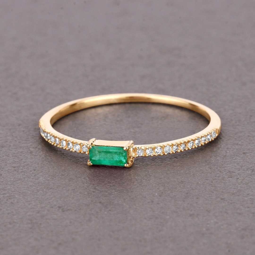 Emerald Ring, Emerald Gold Ring, 14K Gold Emerald Ring, Diamond Ring ...