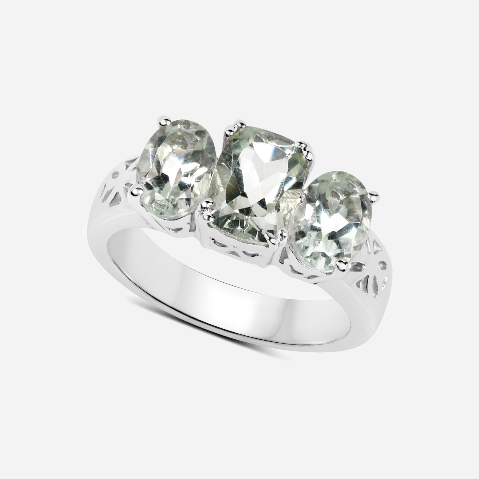 Prasiolite Ring Natural Prasiolite 3 Stone Ring Prasiolite | Etsy