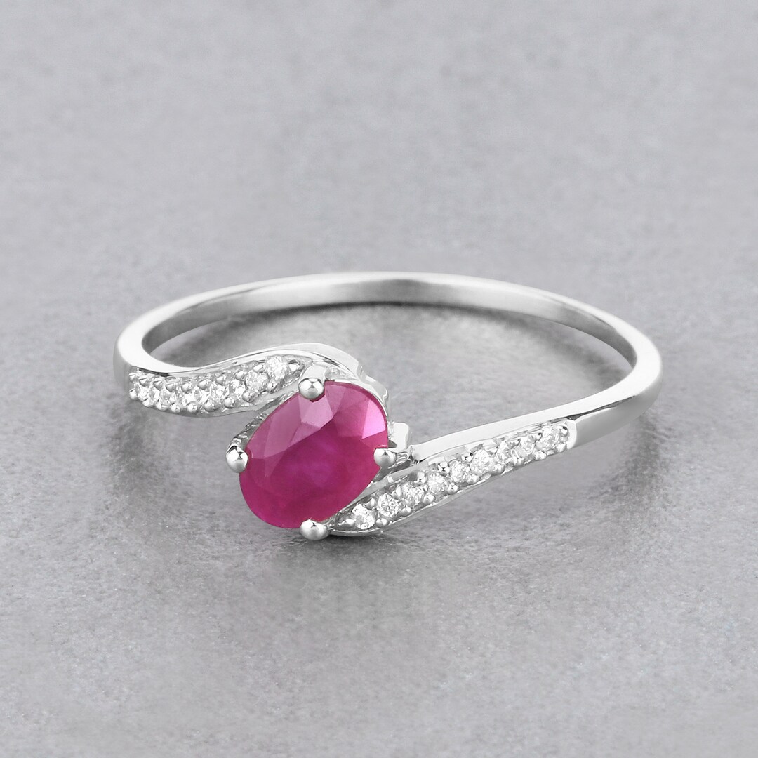 Ruby Ring, Ruby White Gold Ring, 14k White Gold Ruby Ring, Bypass Ruby ...